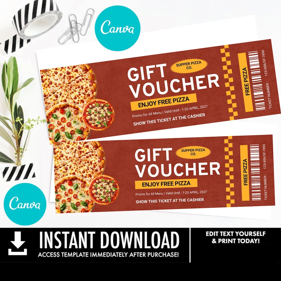 Editable Free Pizza Ticket Template Canva | Raffle Ticket Pizza | Pizza ...