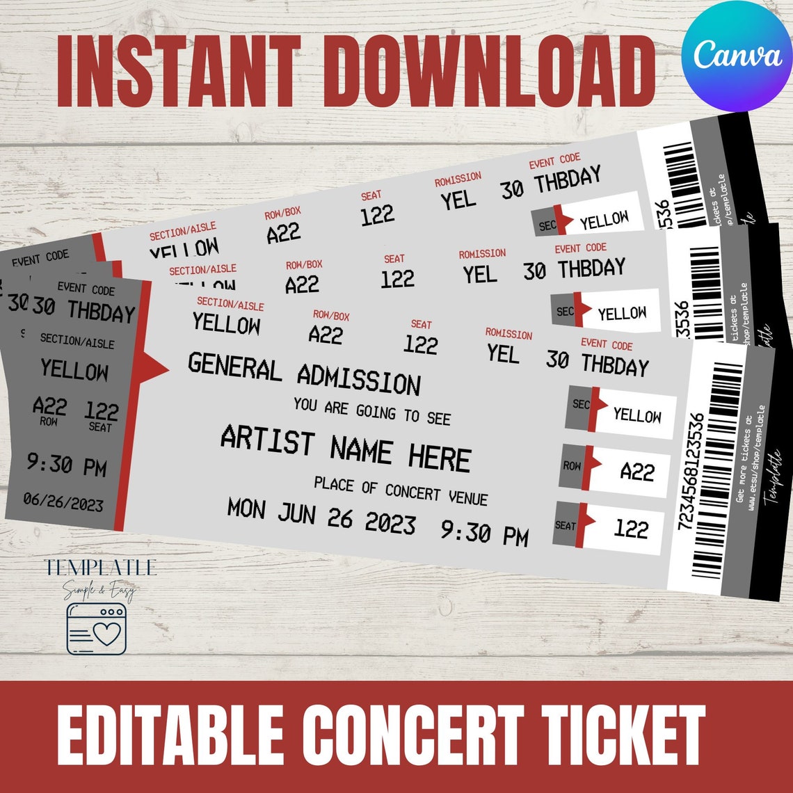 Concert Ticket Template Gift Certificate - Personalized Event Ticket ...
