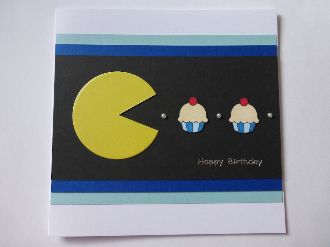 Pacman Eating Cake Birthday Card - Etsy