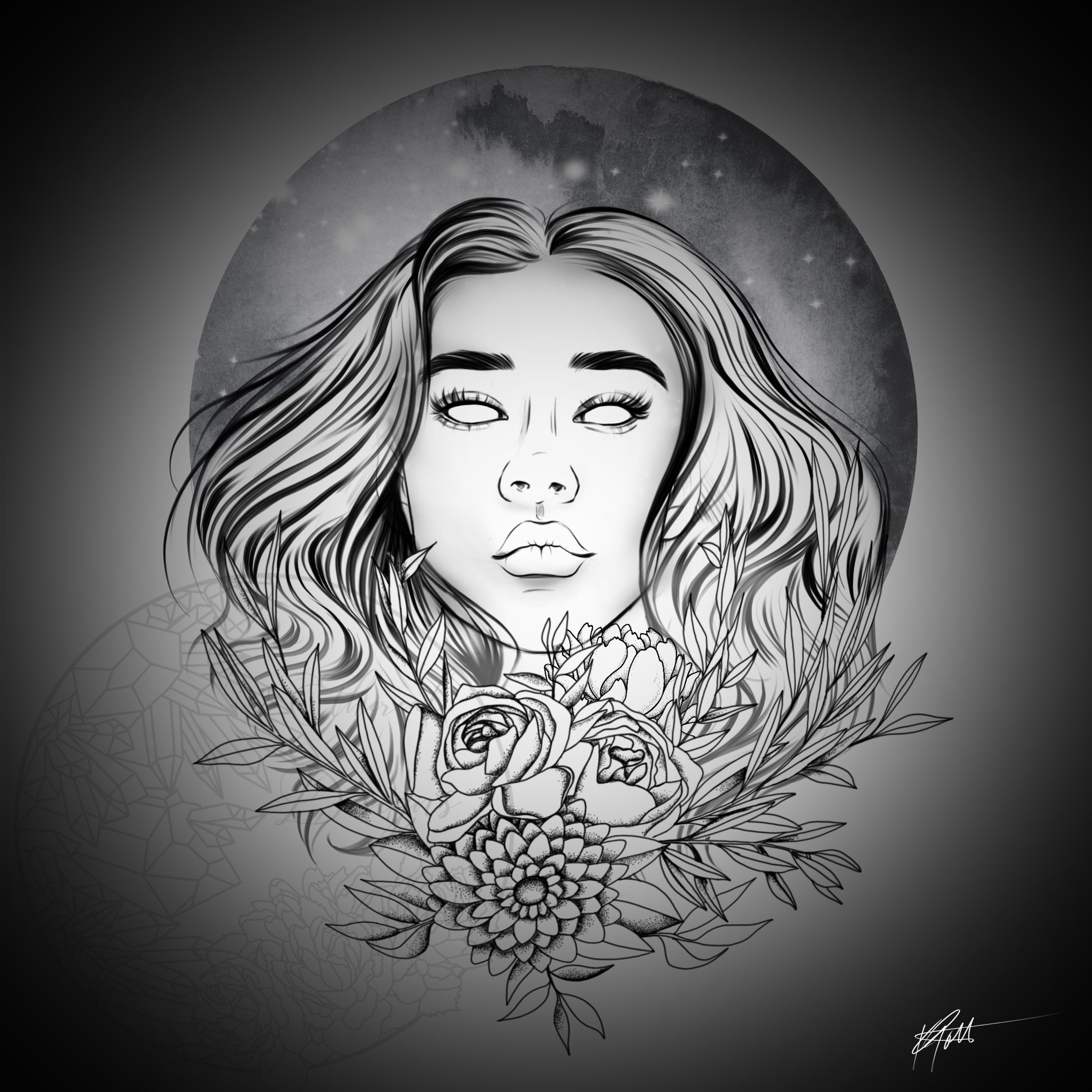 Lunar Goddess Tattoo Design Digital Download Black/white | Etsy