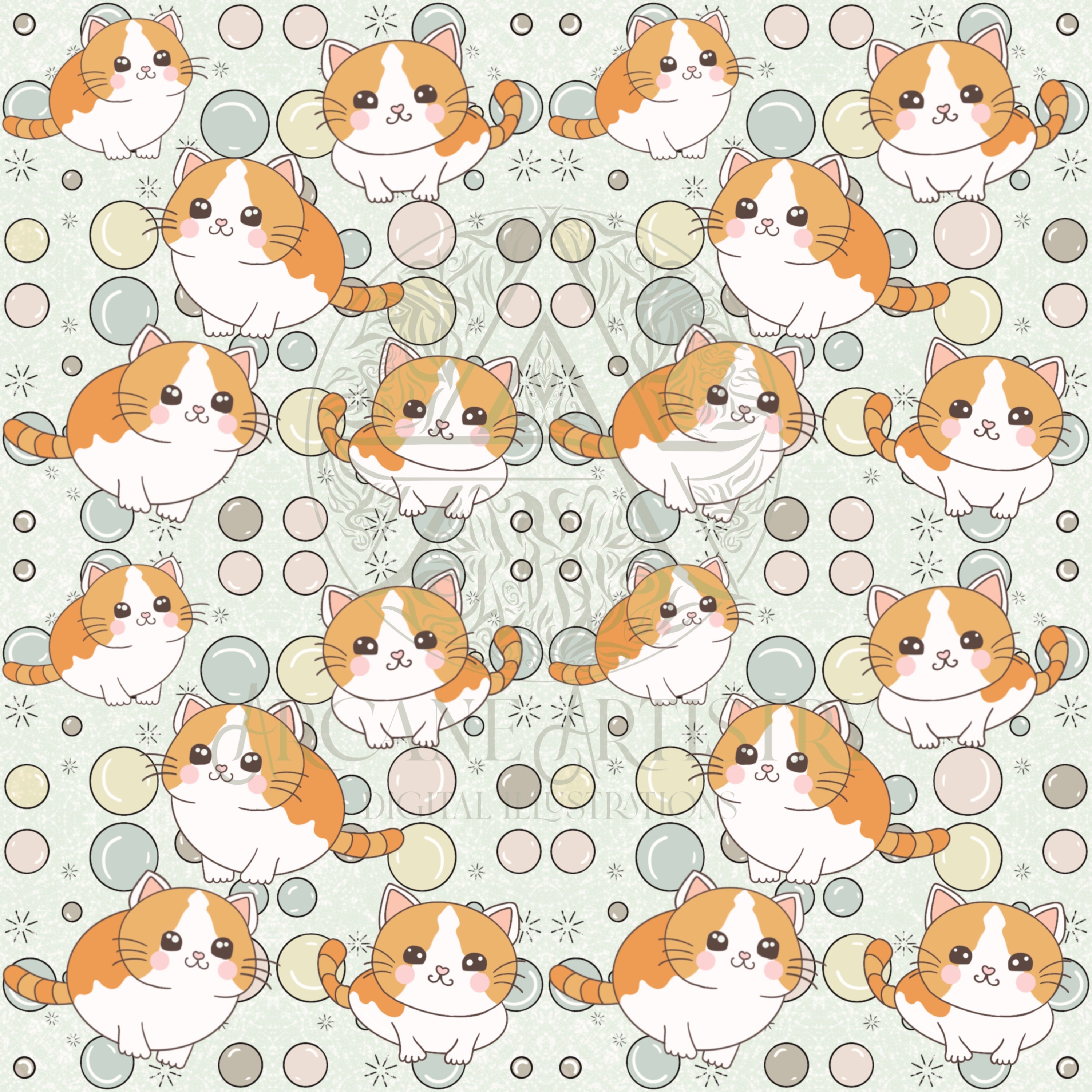 Bubble Tabby Cat Anime Chibi Kawaii Digital Paper - Etsy
