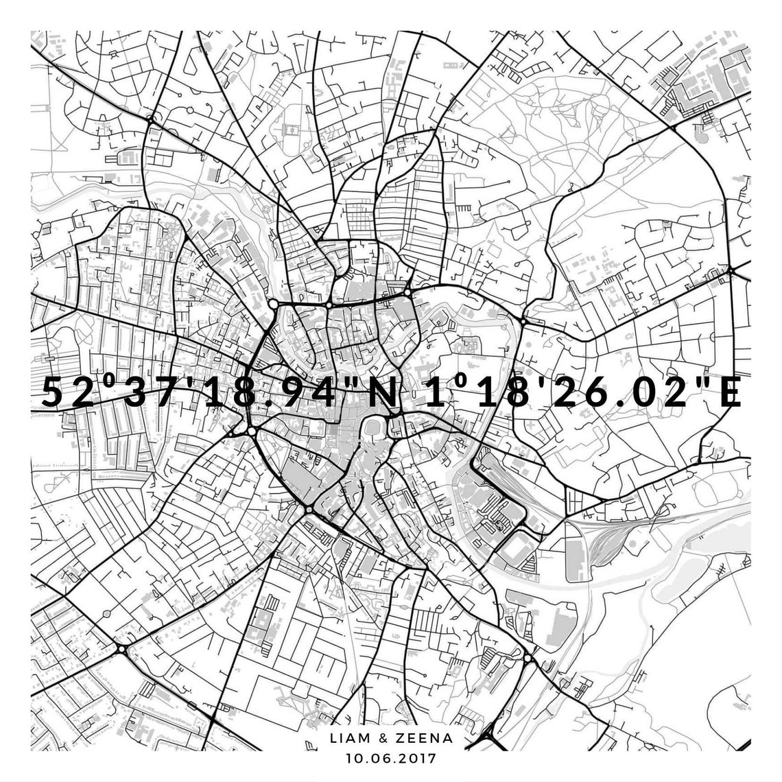 Personalised Coordinates Norwich Map | Etsy