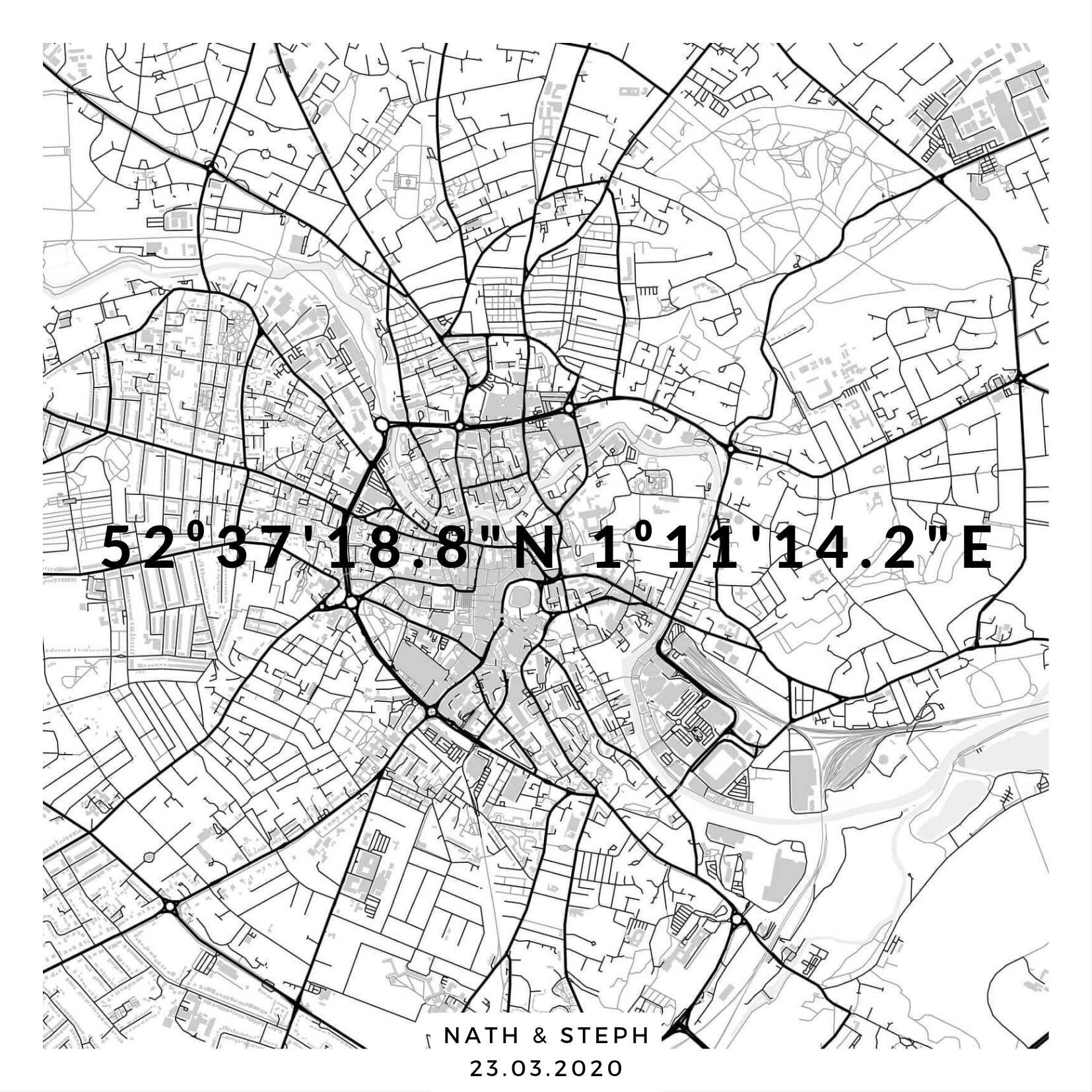 Personalised Coordinates Norwich Map - Etsy