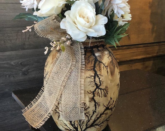 Burning Wood Vase, Solid Wood, Rustic Decor, Lichtenberg Fractal Design ...