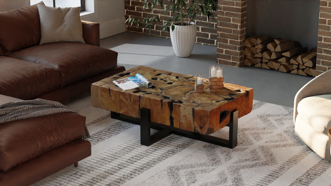 Teak Wood Coffee Table, Natural Grain Living Room Table (47x28x16 ...