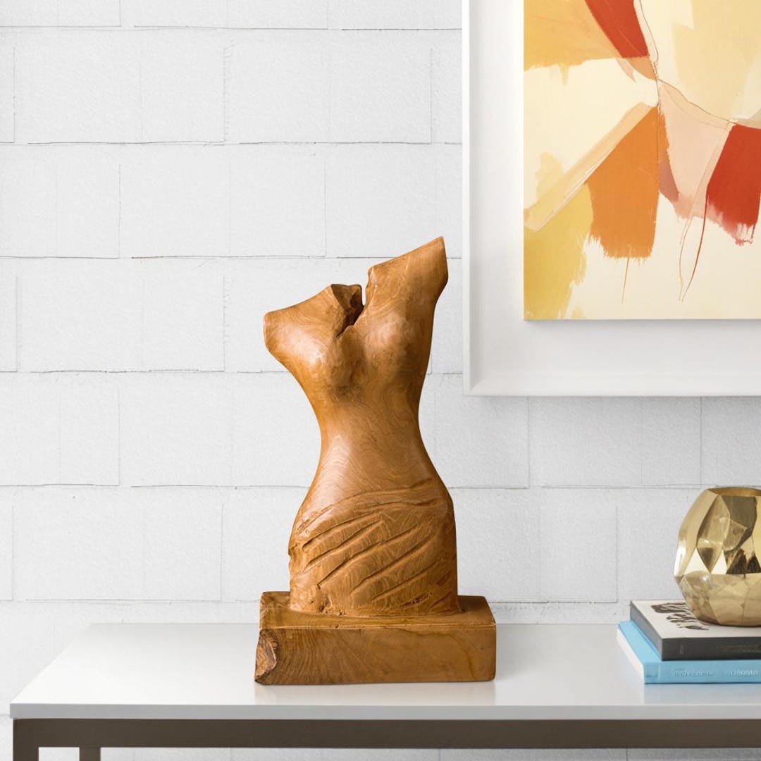 Handcarved Wood Body Sculpture, Abstract Female Form Art, Minimalist ...