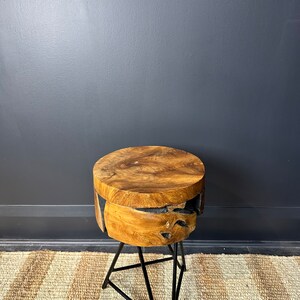 Teak Round Live Edge Table, Wooden Side Table, Pin Legs, Modern Rustic ...