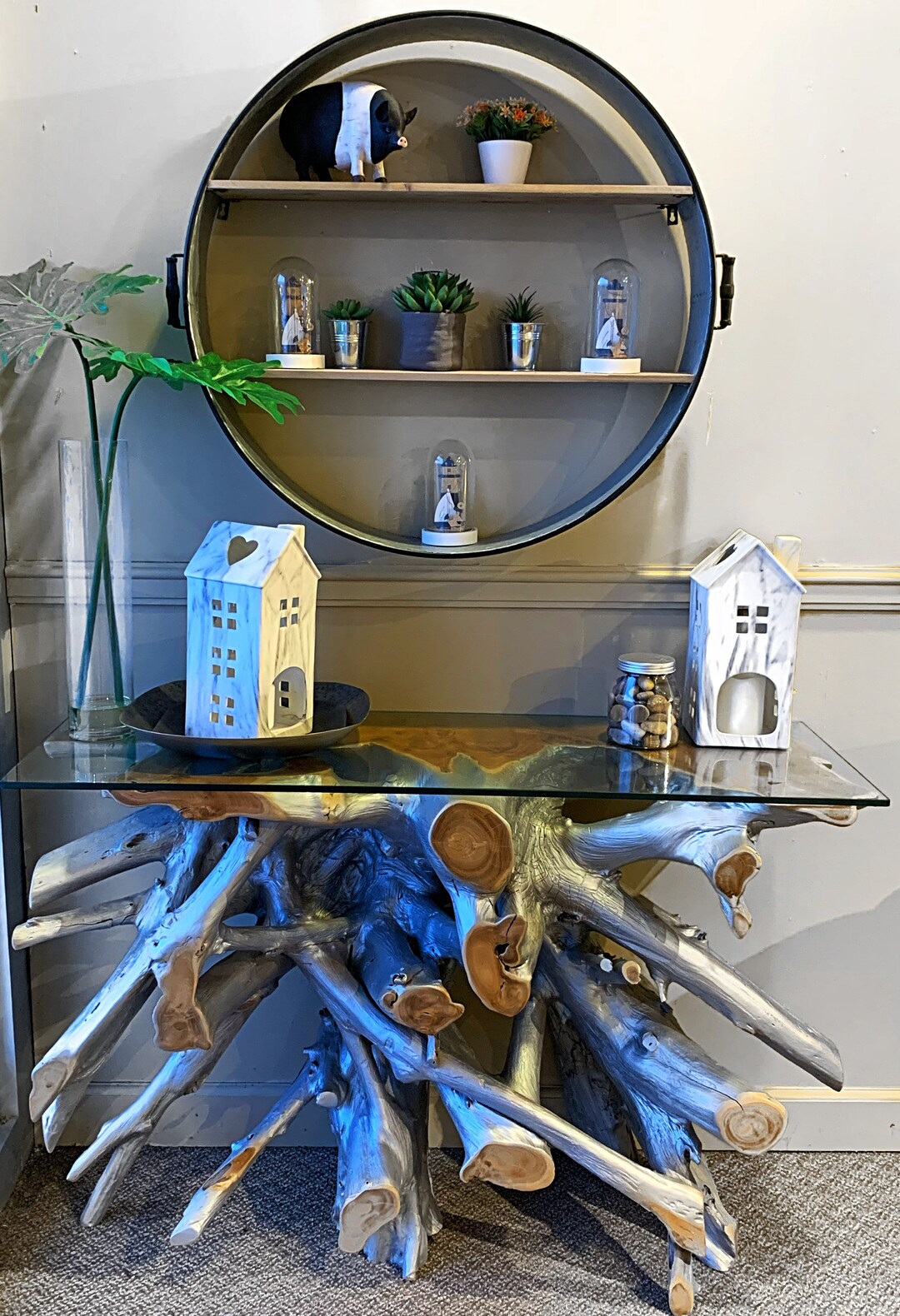 Edeon Root Console Table, Natural Art Modern Entryway Table, Solid Wood ...