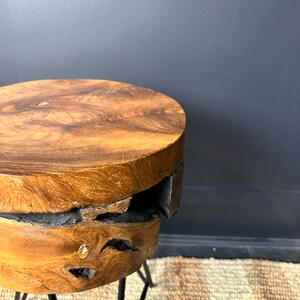 Teak Round Live Edge Table, Wooden Side Table, Pin Legs, Modern Rustic ...