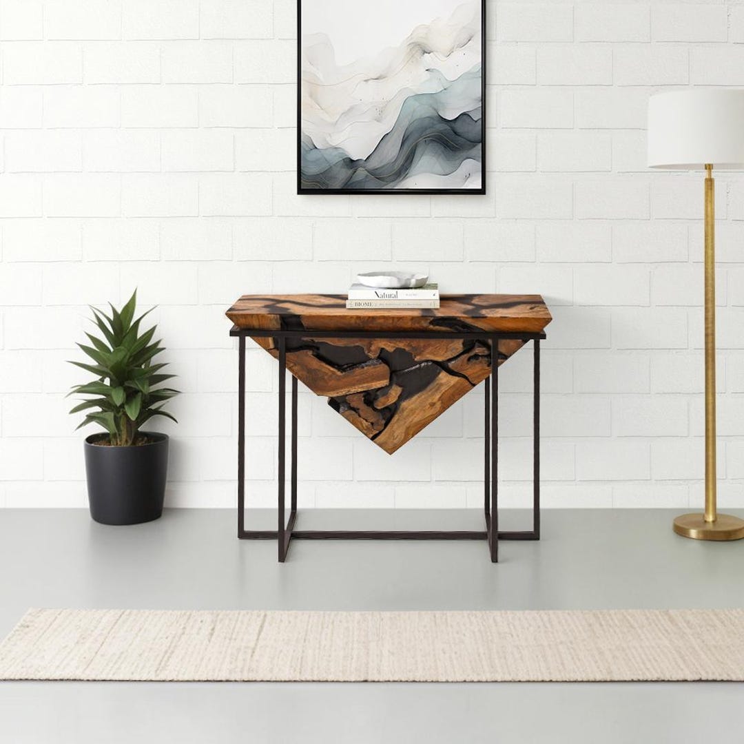 Unique Wood Console Table – Triangular Natural Solid Wood Entryway ...
