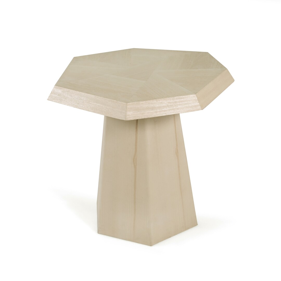 Benton Hexagonal End Table, Bleached Geometric Wood Unique Side Table ...