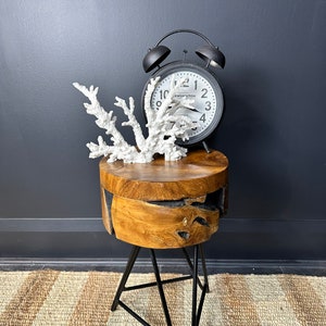 Teak Round Live Edge Table, Wooden Side Table, Pin Legs, Modern Rustic ...