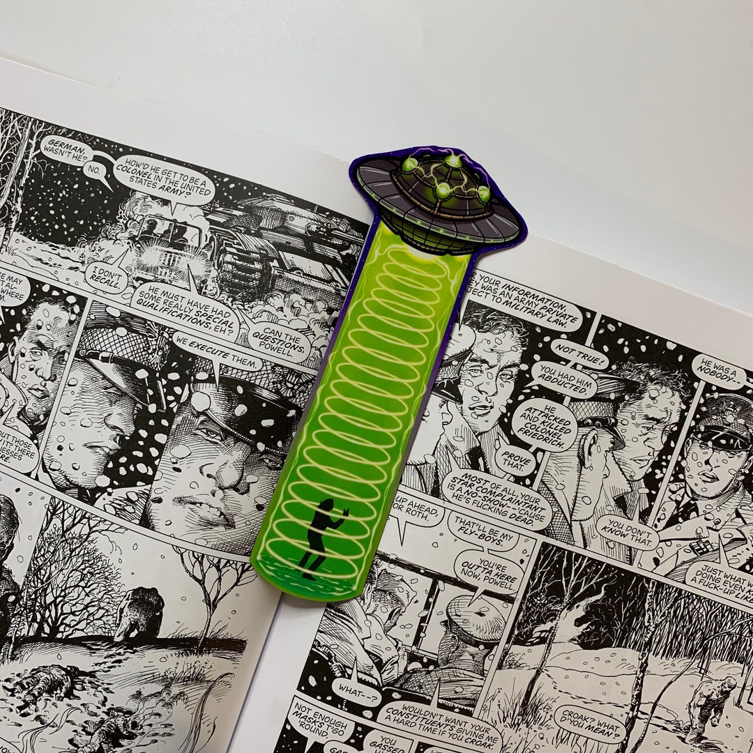 Vibrant Scifi UFO Bookmark Illustrated Page Marker for Bookworms Quirky ...