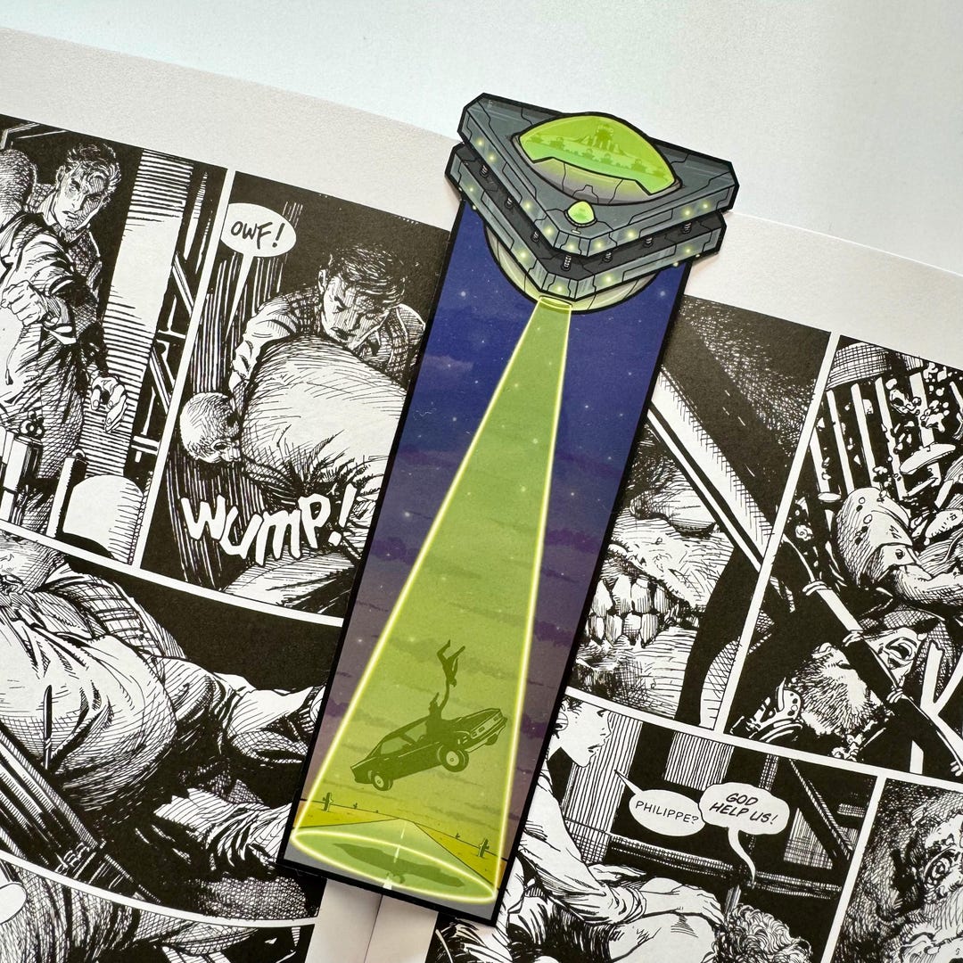 Illustrated UFO Alien Abduction Bookmark for Readers of Sci-fi, Horror ...