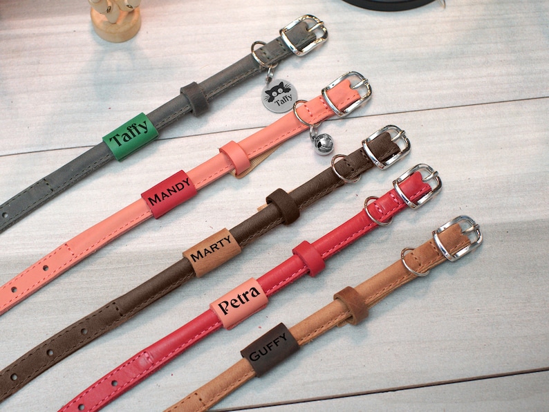 Personalized Cat Collar, Leather Cat Collar Girl, Custom Cat Collar Boy ...