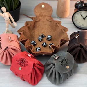 Leather Dnd Dice Bag, Personalized Dice Bag Convertible to Dice Tray ...