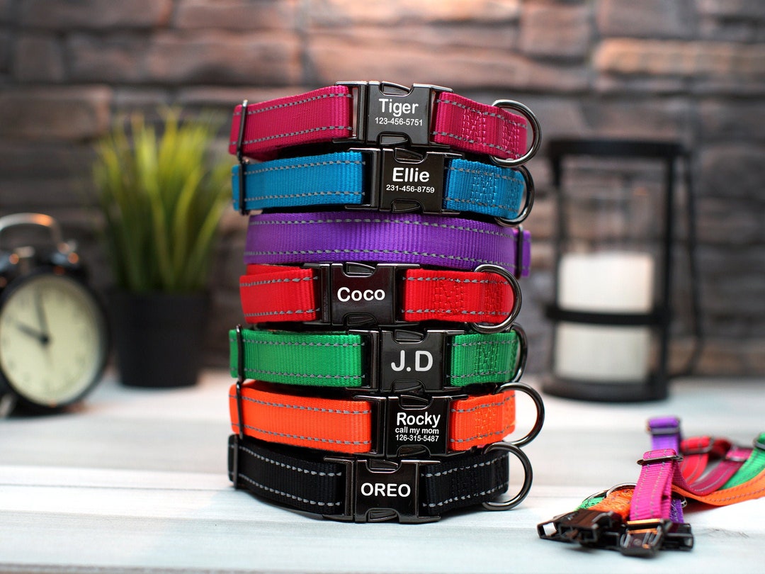 Dog Collar With Engraved Buckle, Reflective Dog Collar, Personalized ...
