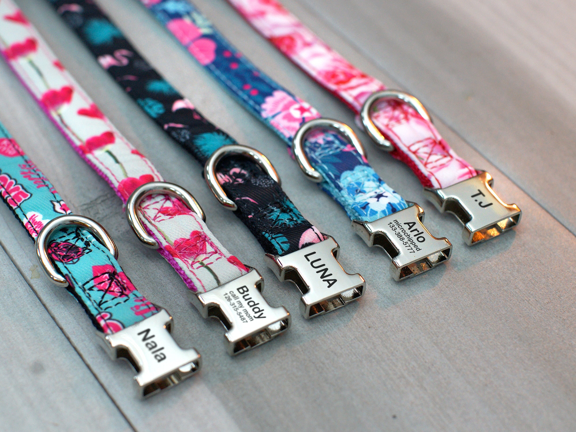 Floral Cat Collar with Engraved Buckle Customized Cat Collar | Etsy