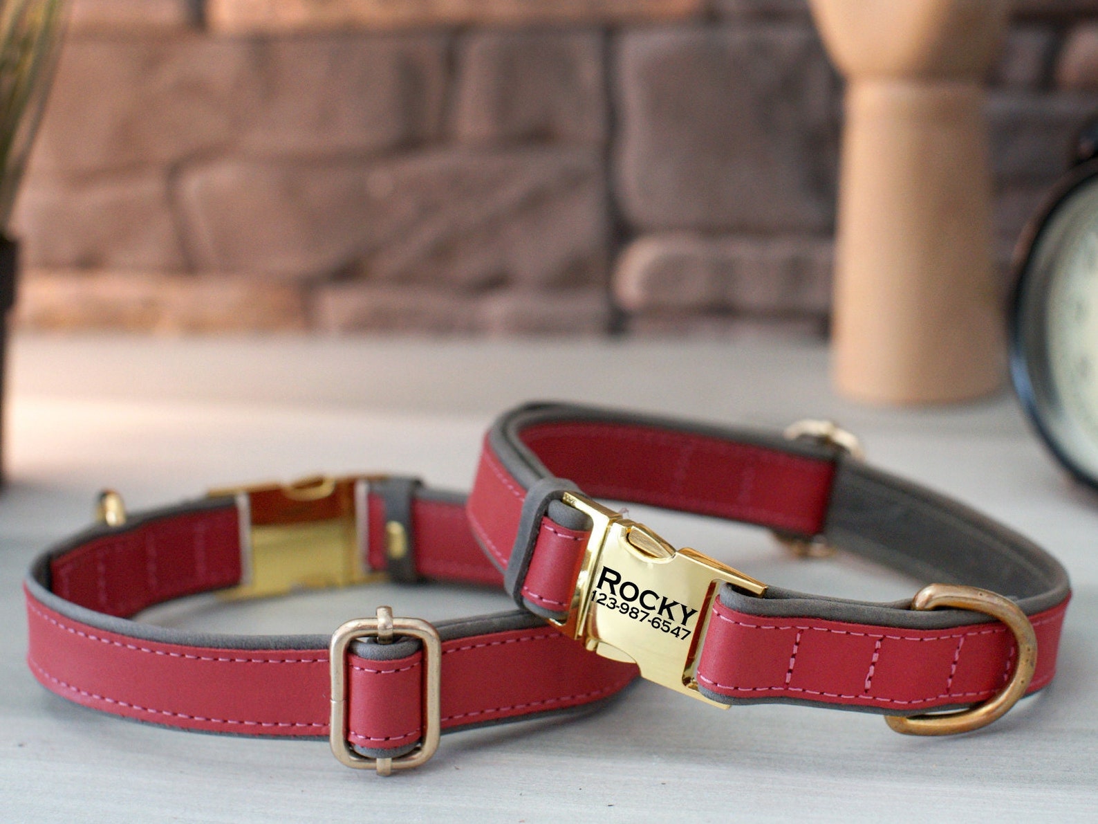 Leather Dog Collar With Engraved Metal Buckle, Personalized Name Dog ...