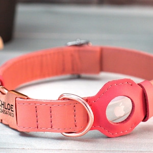 Custom Leather Dog Collar With AirTag Holder, Personalized Air Tag Dog ...