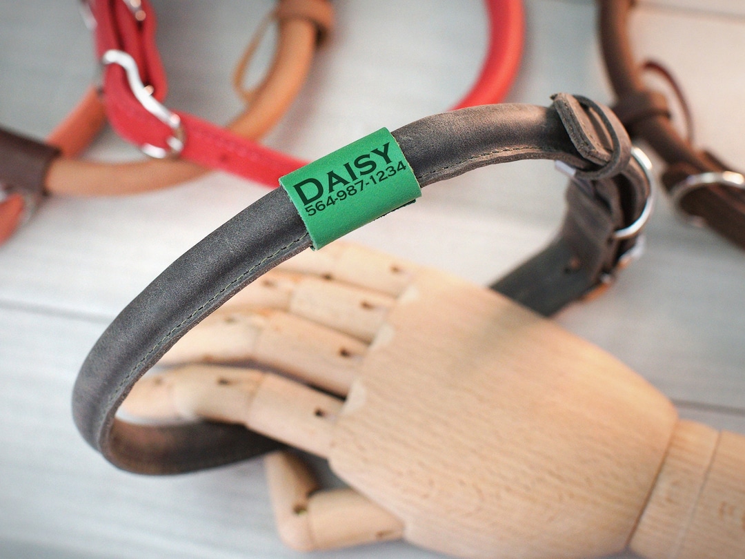 Personalized Leather Dog Collar, Rolled Leather Dog Collar With ID Tag ...