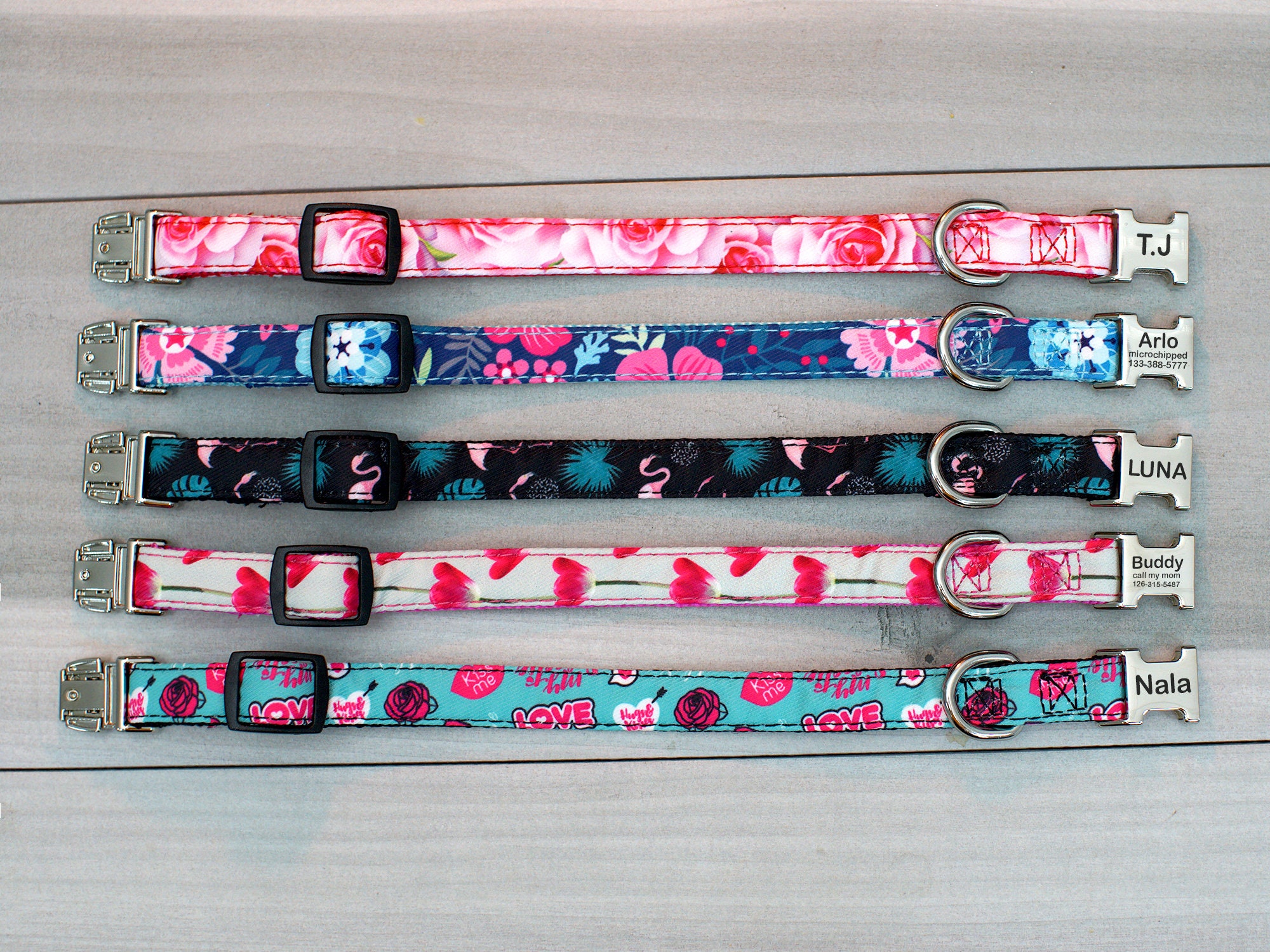 Floral Cat Collar with Engraved Buckle Customized Cat Collar | Etsy