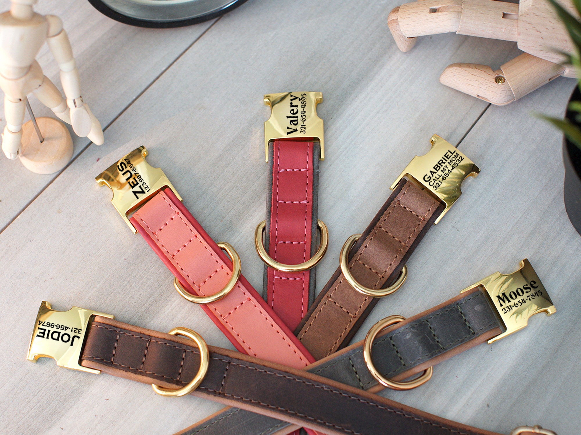 Leather Dog Collar With Engraved Metal Buckle, Personalized Name Dog ...