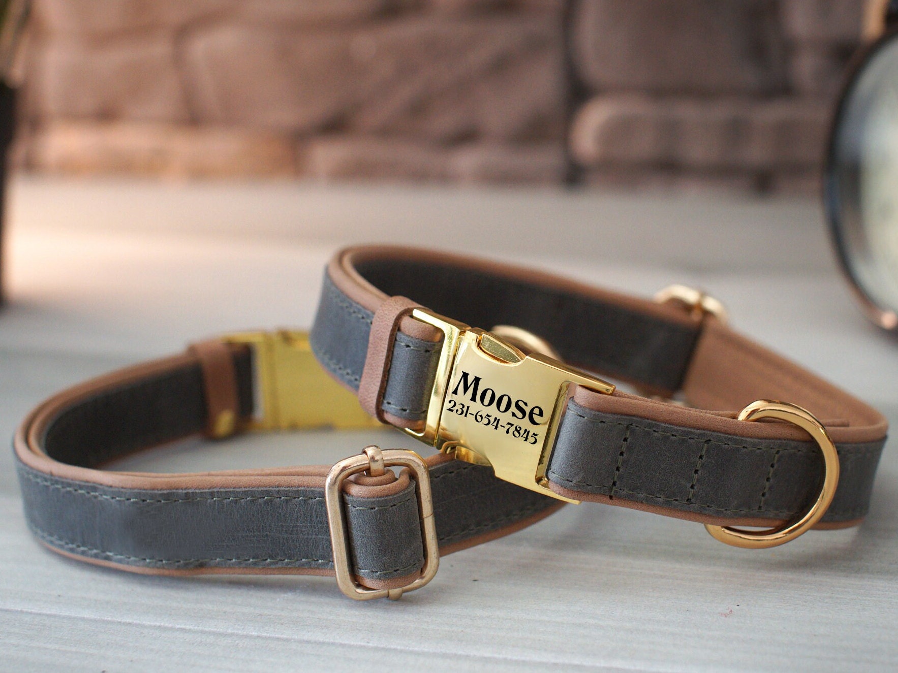 Leather Dog Collar With Engraved Metal Buckle, Personalized Name Dog ...