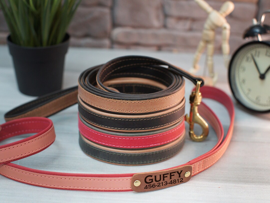 Personalized Leather Dog Leash With Soft Handle, Custom Pet Leashes for ...