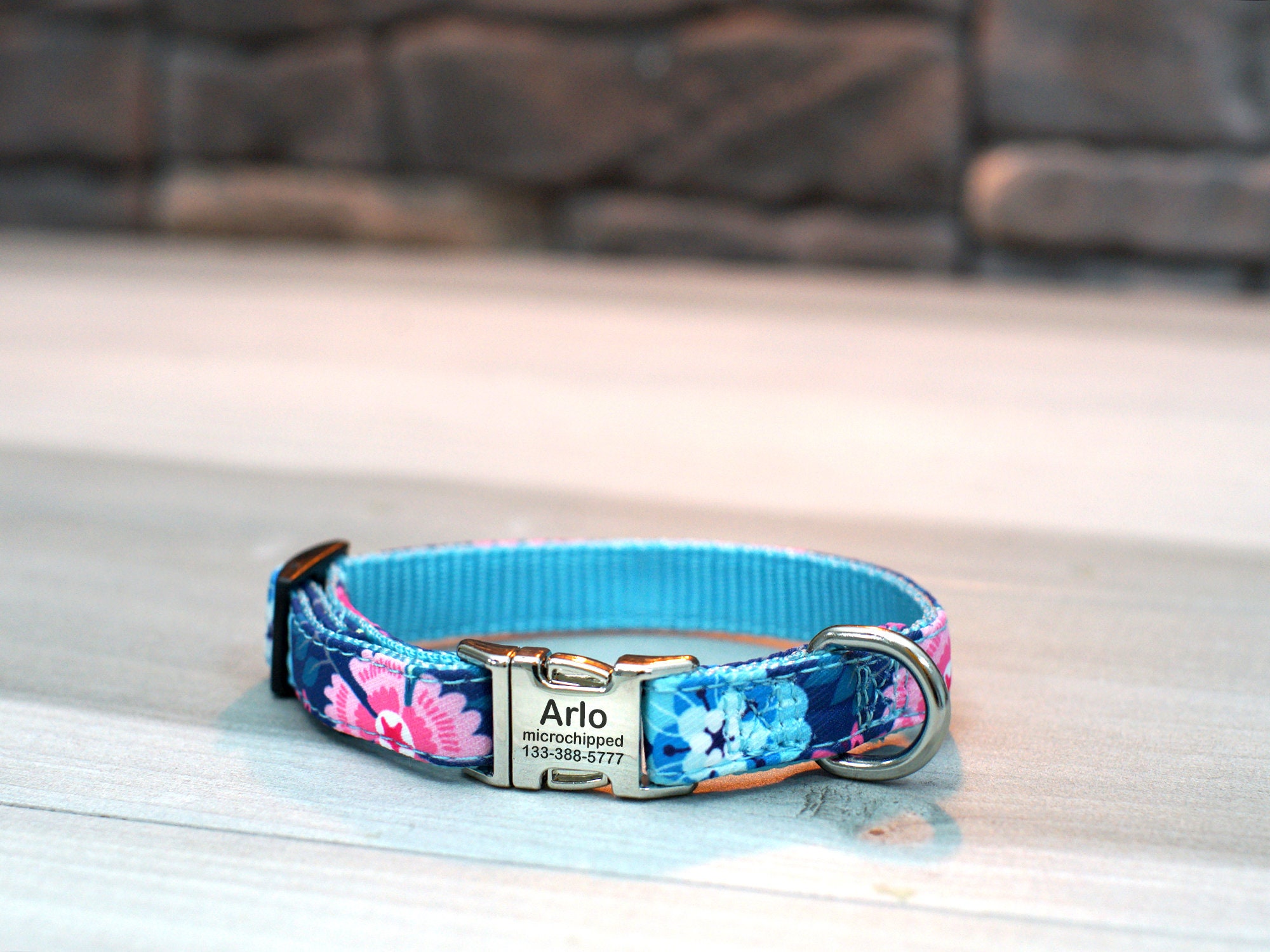 Floral Cat Collar with Engraved Buckle Customized Cat Collar | Etsy