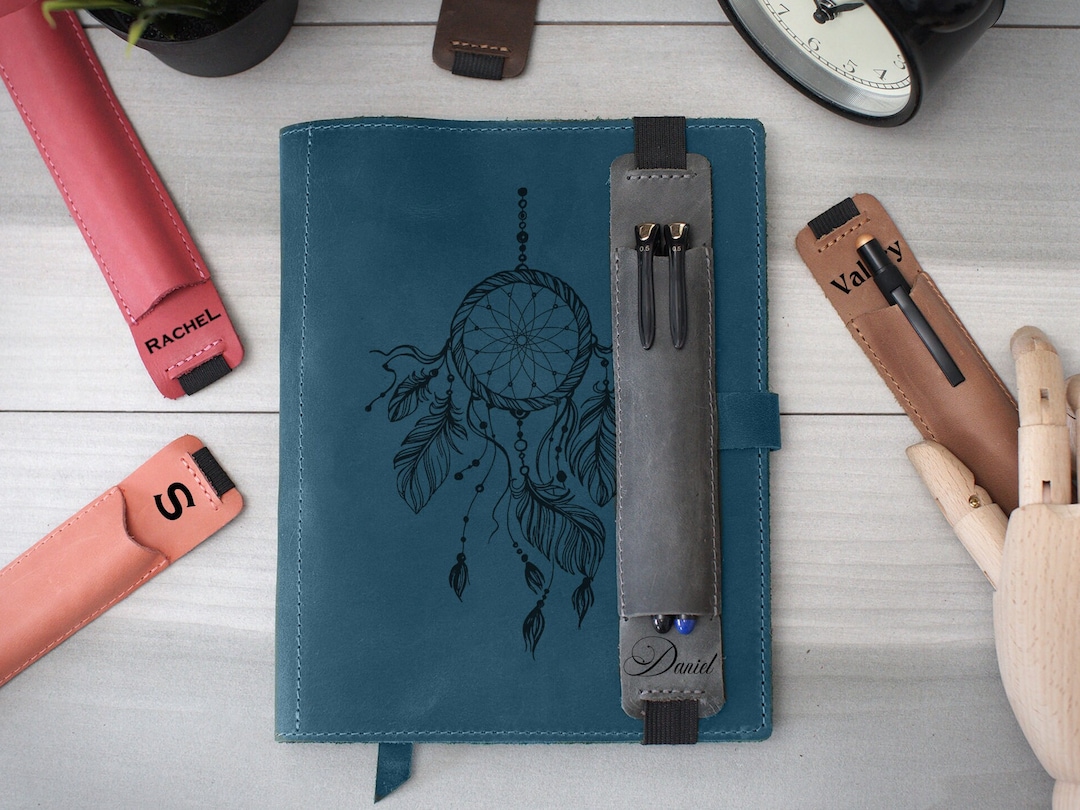 Planner Pen Holder Personalized, Leather Notepad Accessory, Elastic ...