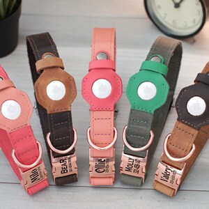 Custom Leather Dog Collar With AirTag Holder, Personalized Air Tag Dog ...