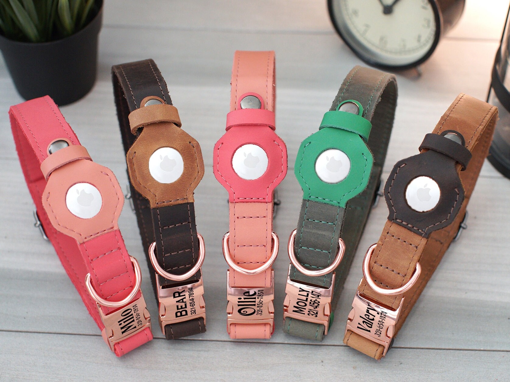 Custom Leather Dog Collar With AirTag Holder, Personalized Air Tag Dog ...