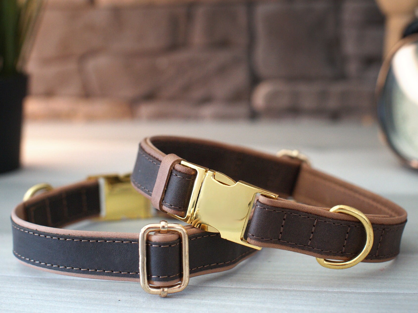 Leather Dog Collar With Engraved Metal Buckle, Personalized Name Dog ...