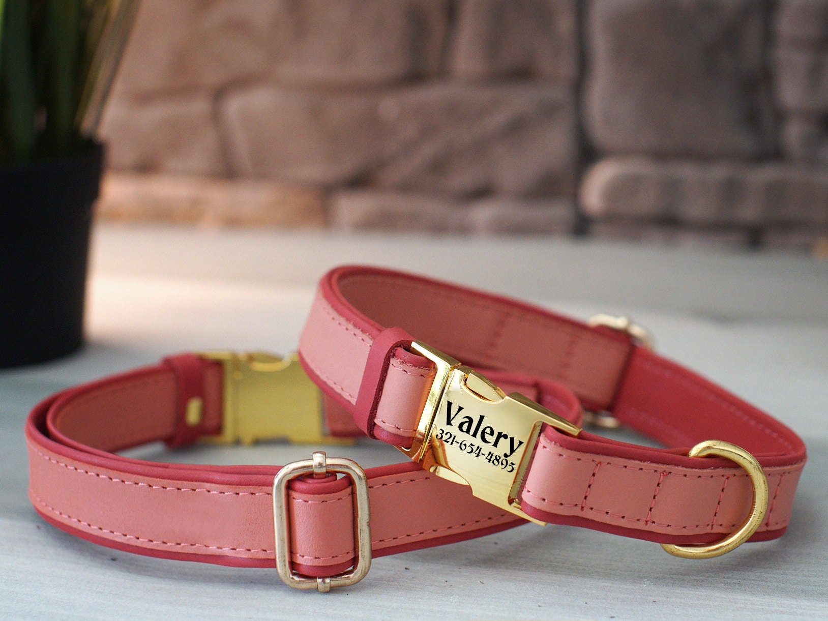 Leather Dog Collar With Engraved Metal Buckle, Personalized Name Dog ...