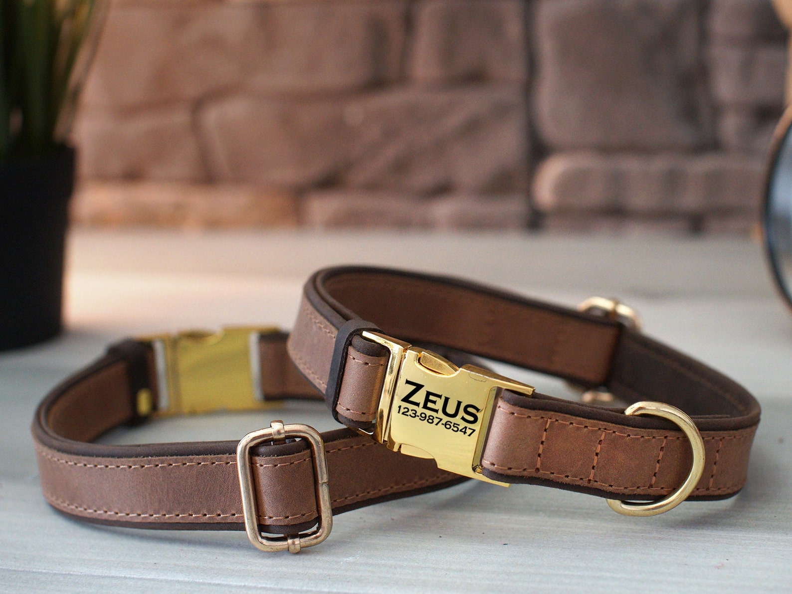 Leather Dog Collar With Engraved Metal Buckle, Personalized Name Dog ...
