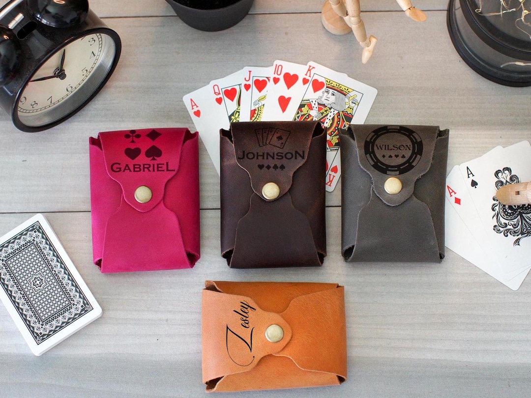 Custom Engraved Leather Playing Card Case, Travel Poker Card Holder ...