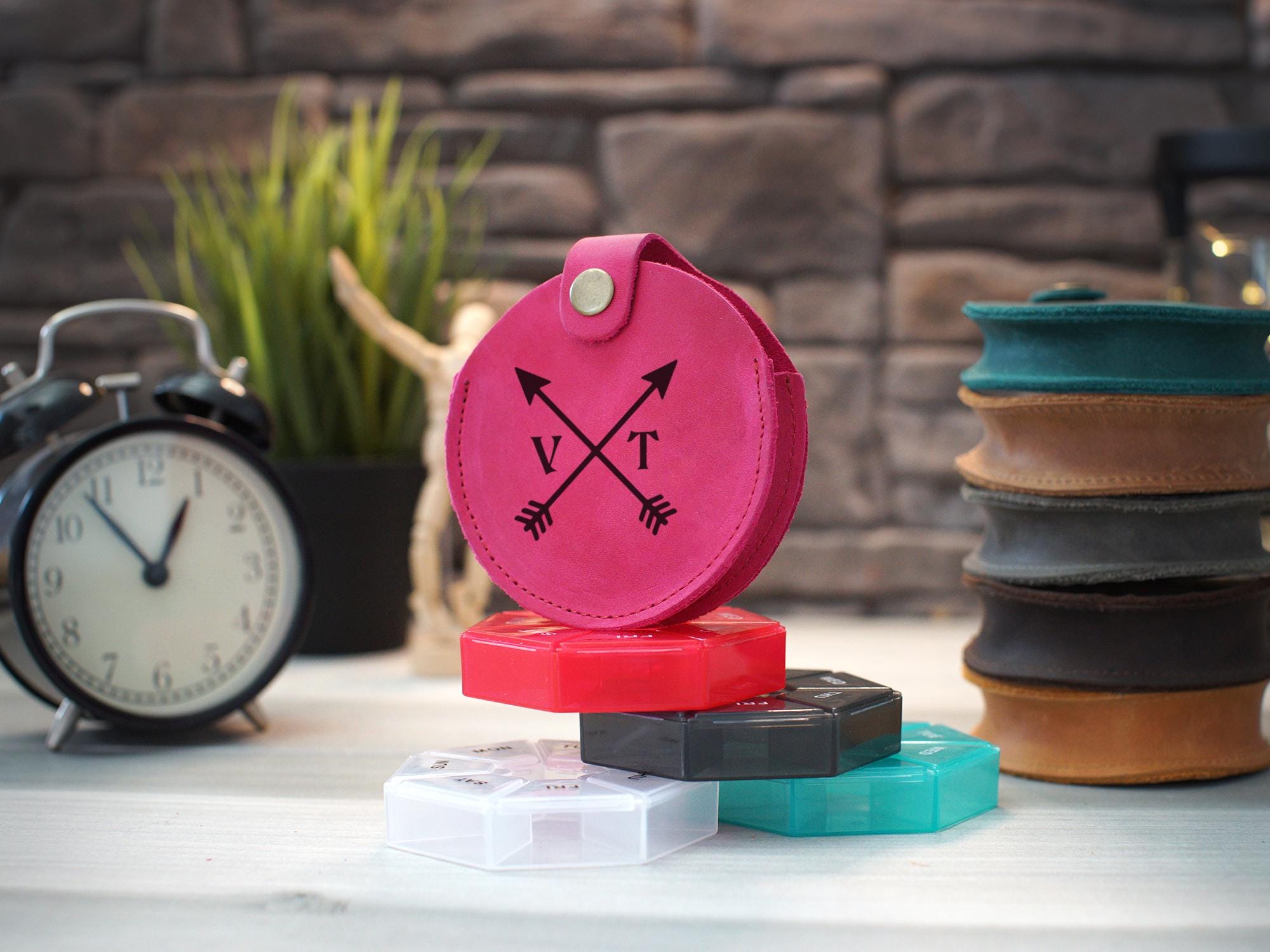 Personalized Leather Pill Case, Custom Engraved Weekly Pill Organizer ...
