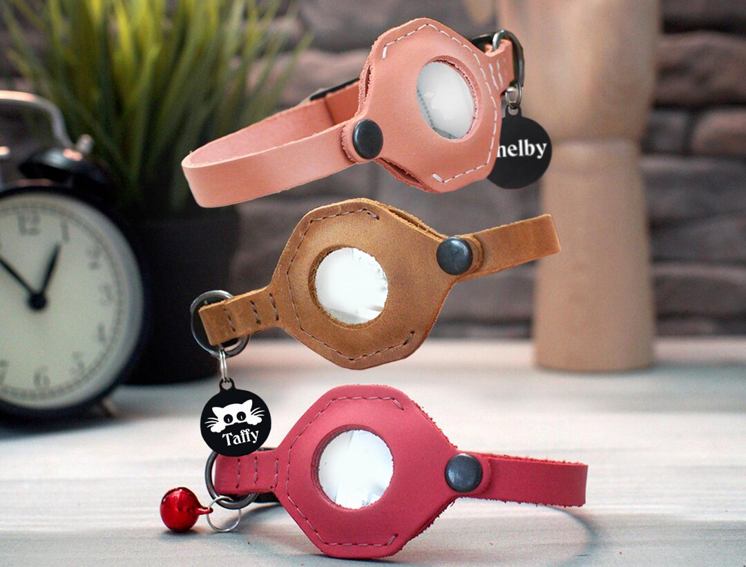 Perosnalized Leather Air Tag Cat Collar With ID Tag&bell, Safety ...