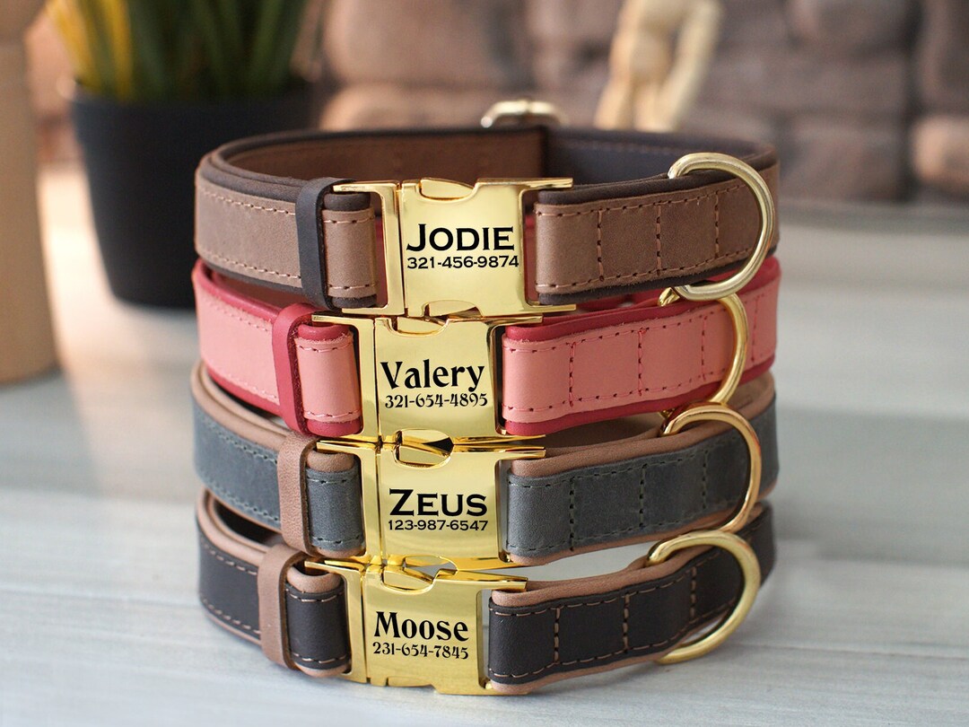 Custom Dog Collar Boy Girl, Leather Dog Collars With Name, Engraved ...