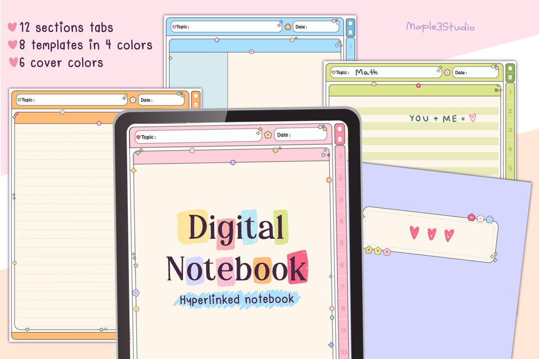 Cute Digital Notebook With Hyperlinked Tabs, Goodnotes Template, iPad ...