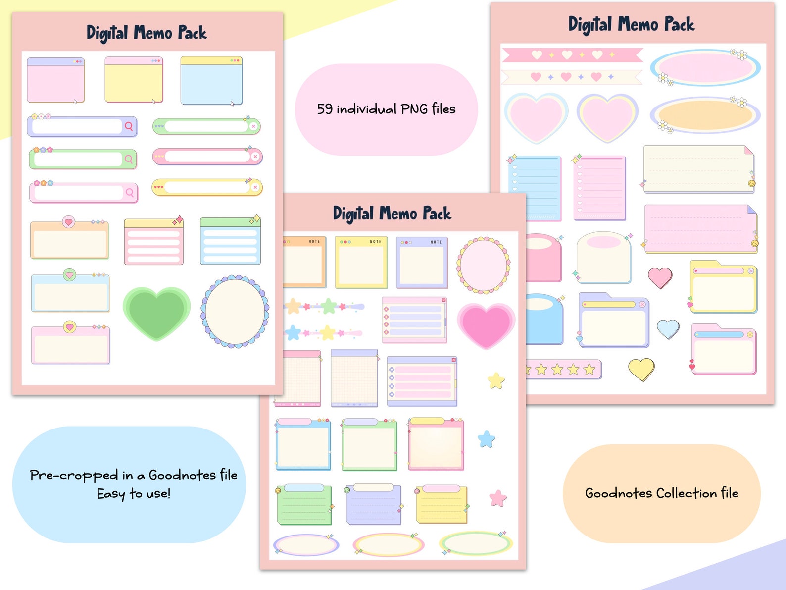 Digital Sticky Notes, Digital Memo Pads, Planner Sticky Notes, Pastel ...