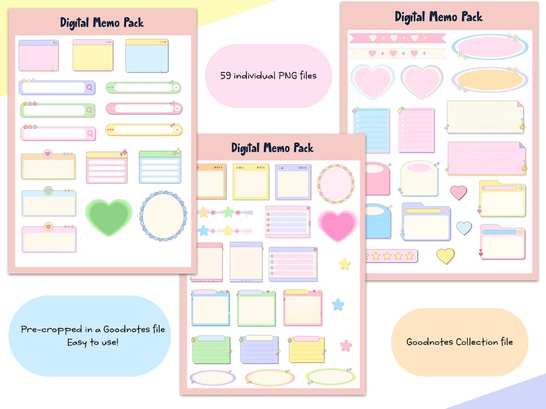 Digital Sticky Notes, Digital Memo Pads, Planner Sticky Notes, Pastel ...