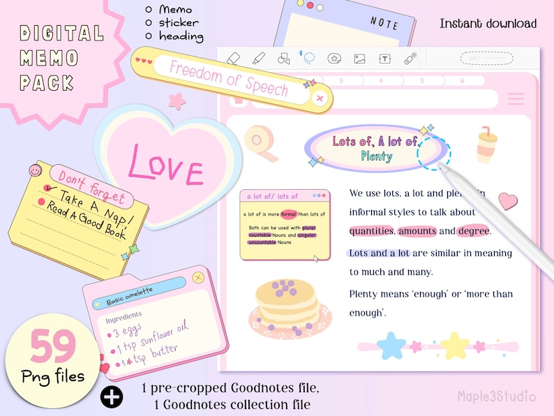 Digital Sticky Notes, Digital Memo Pads, Planner Sticky Notes, Pastel ...