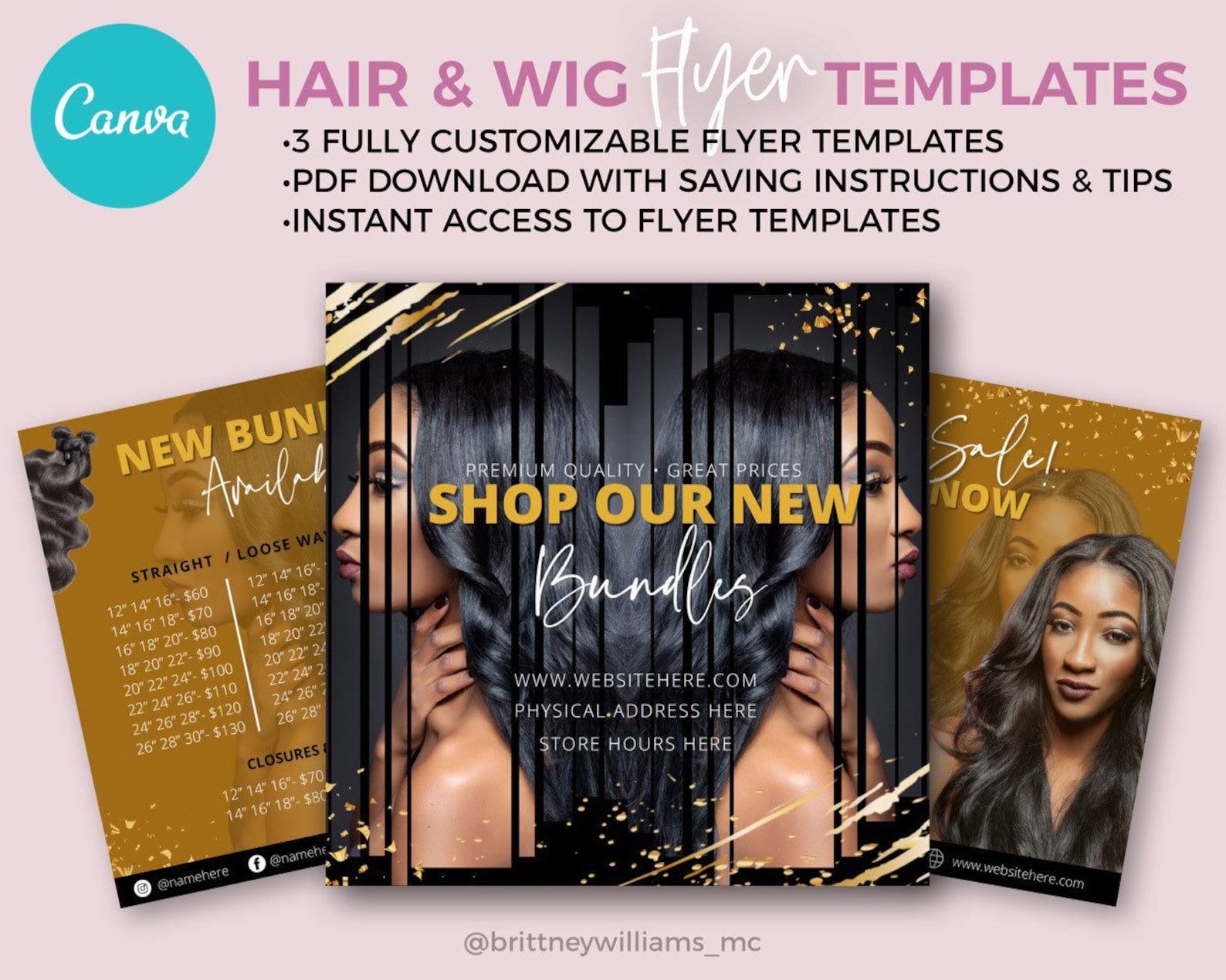 Canva Hair & Wig Flyer Templates | Hair Price List | Hair Bundles Flyer ...