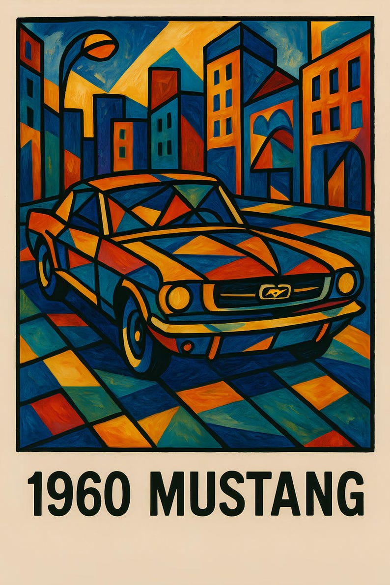 1960 Mustang Picasso Style Digital Art, Abstract Classic Car Printable ...