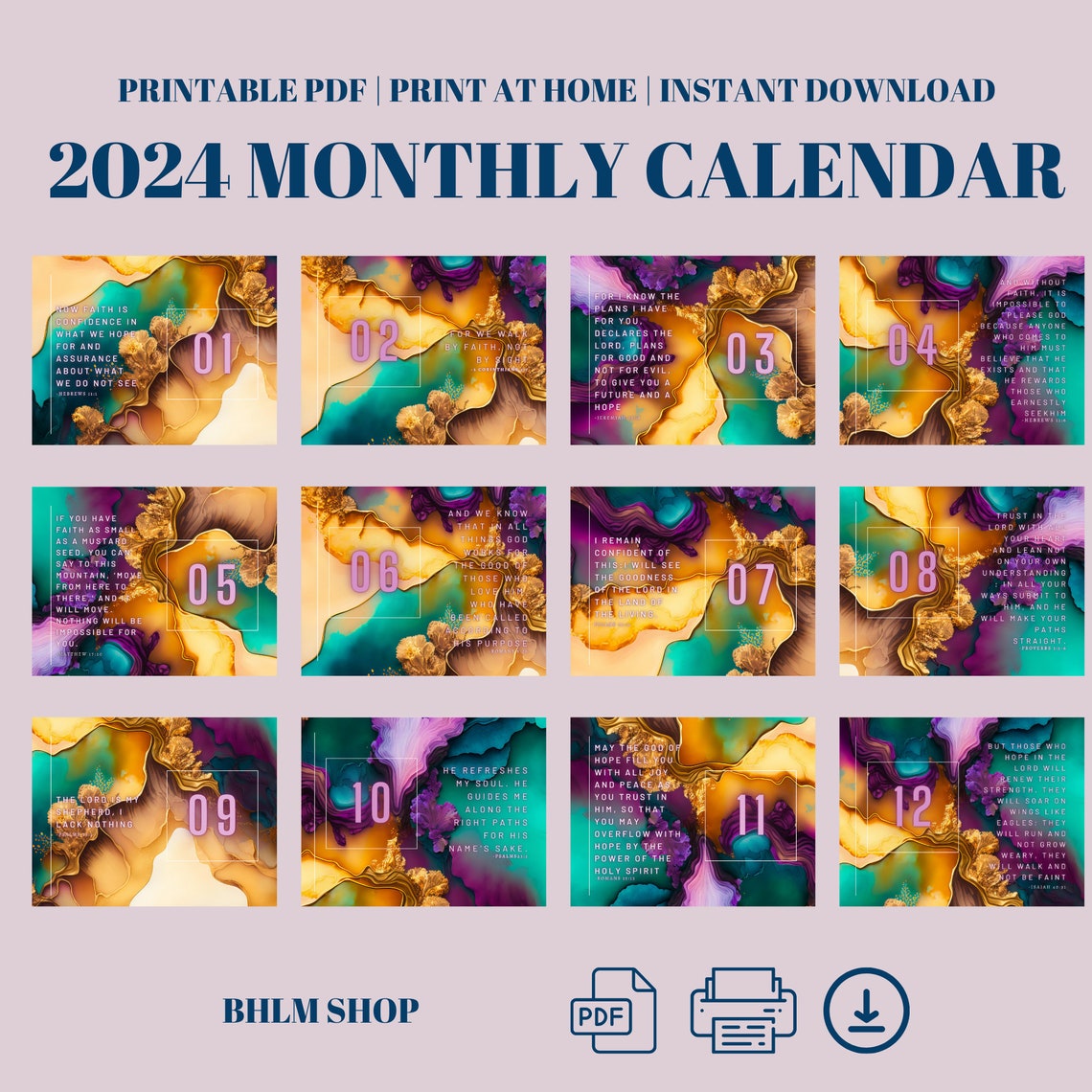 Bible Verse Calendar 2024, Faith Calendar, Scripture Wall Calendar ...