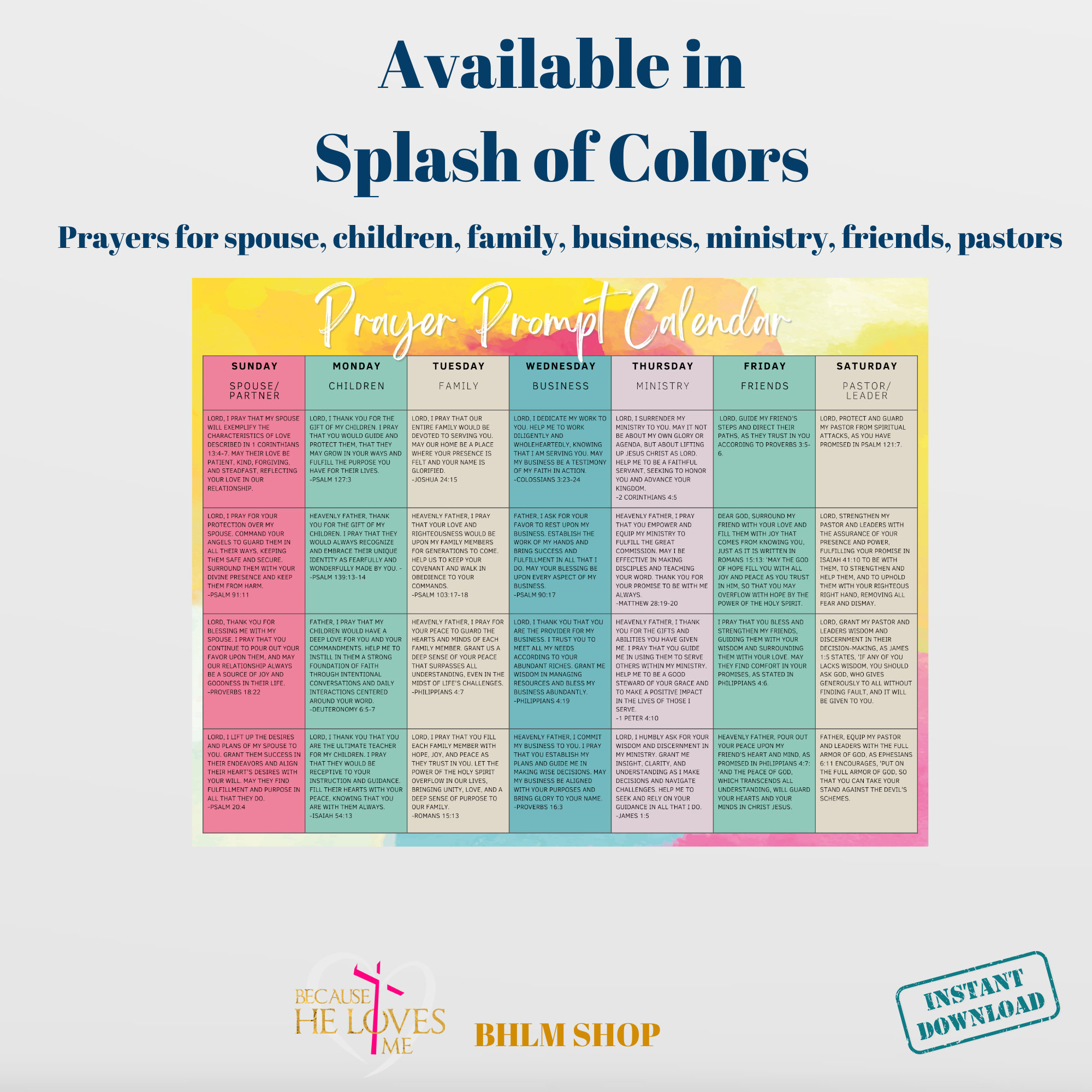 SPLASH OF COLOR Prayer Prompt Printable| Prayer Calendar| Topical ...