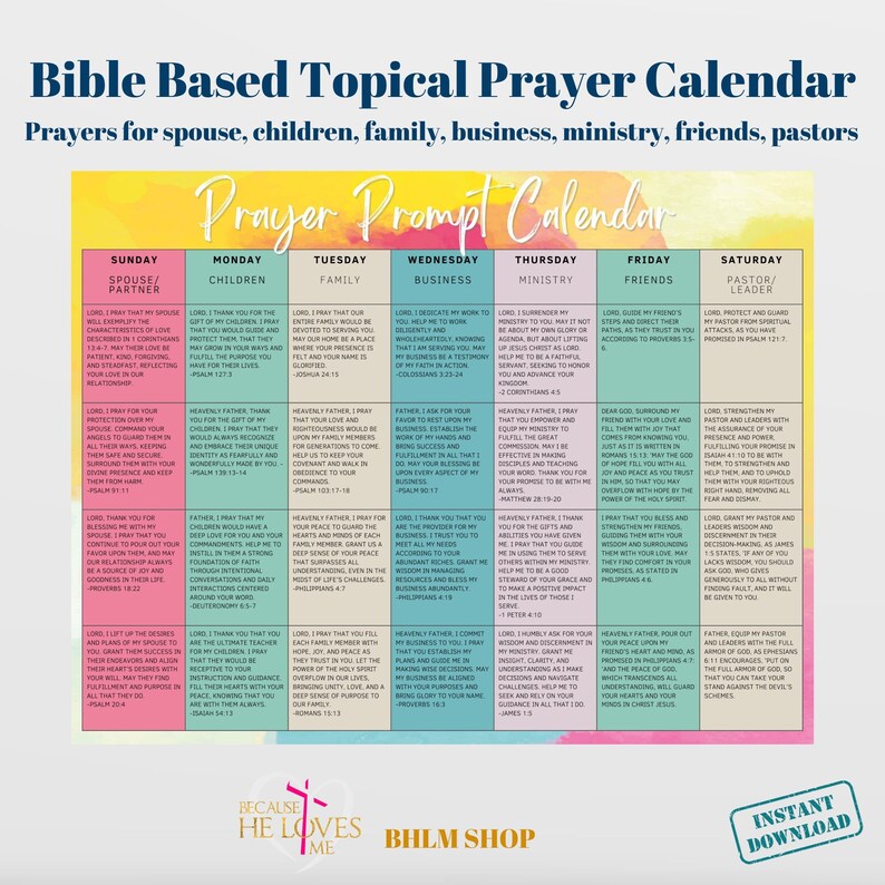 SPLASH OF COLOR Prayer Prompt Printable Prayer Calendar - Etsy