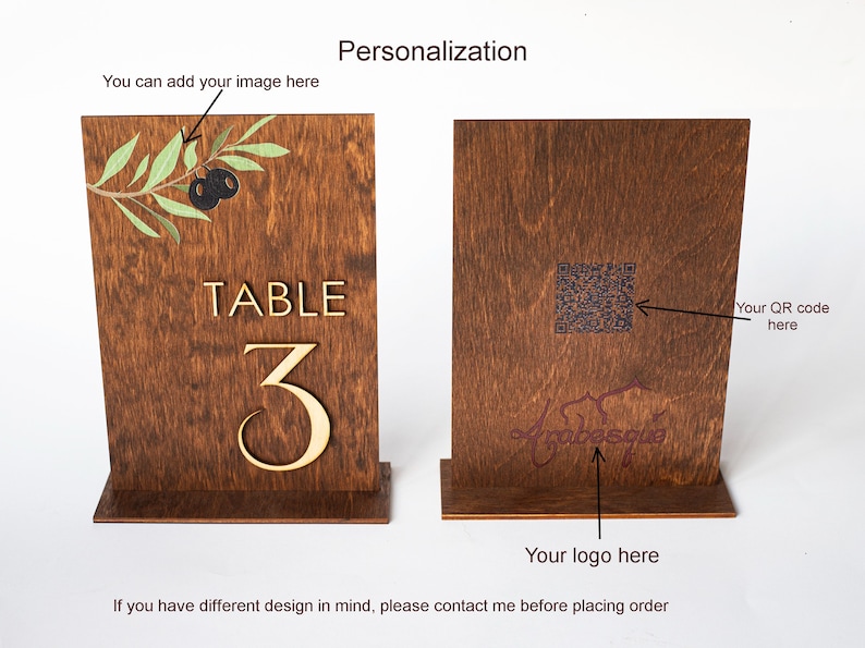 Personalized Wood Table Signs With QR Code: Double Sided Table ...